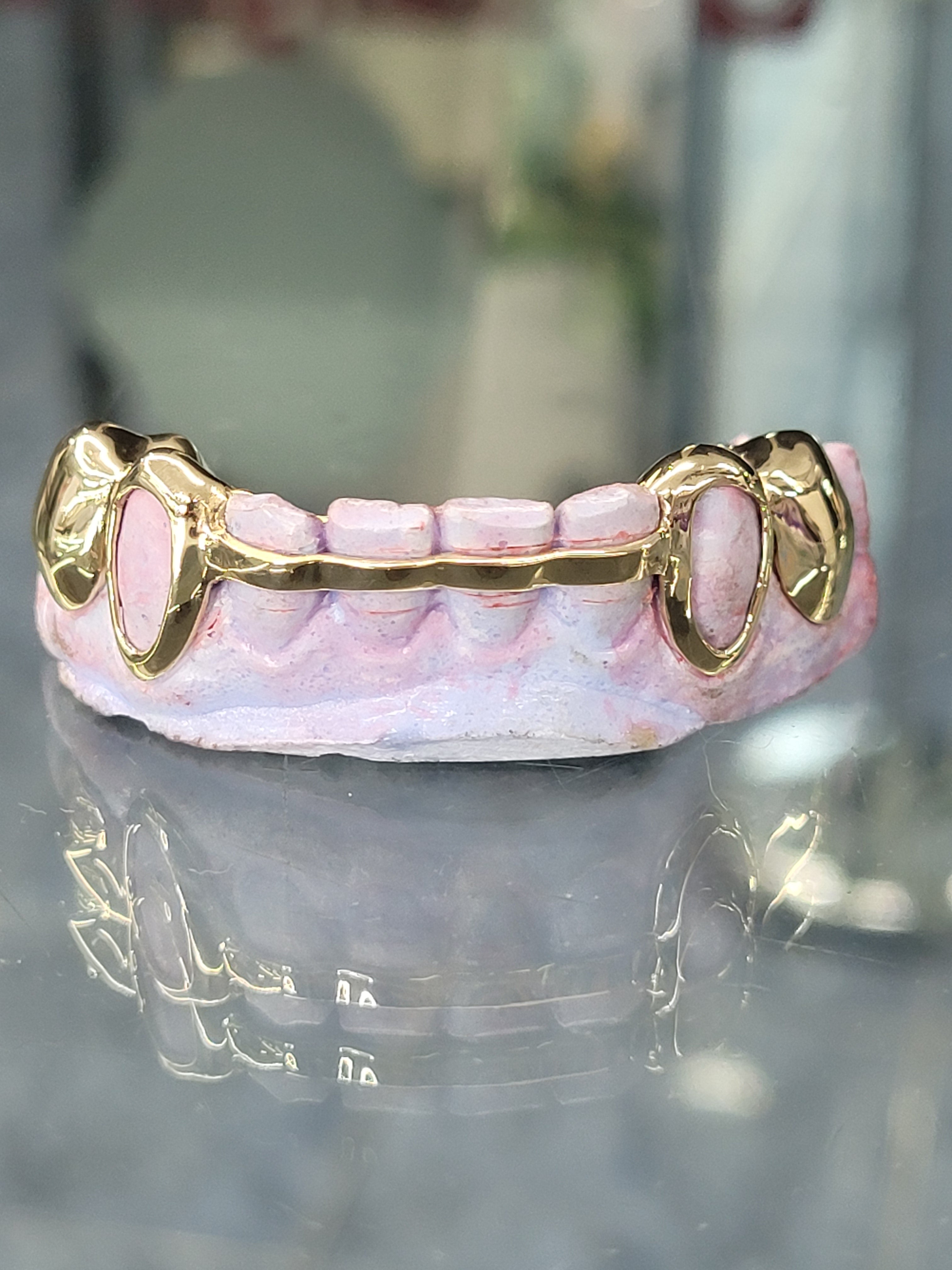 Solid/Classic Open Face with Middle Bar Grillz -(8 Teeth Connected ...